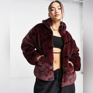 Nike | Jackets & Coats | Nike Sportswear Plush Burgundy Faux Fur Jacket ...